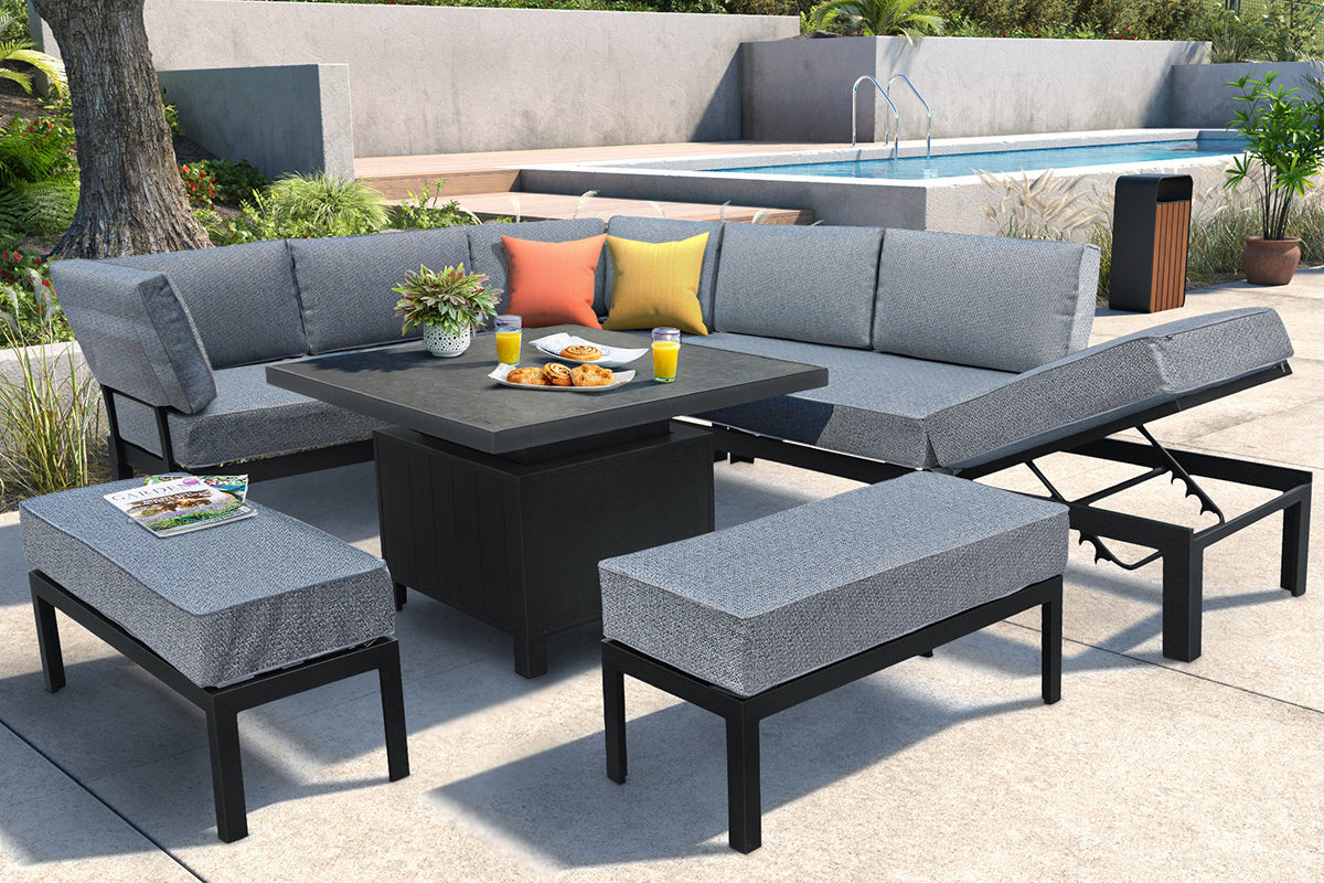 Aurora Comfort Corner Casual Dining Set with Integrated Lounger and ...